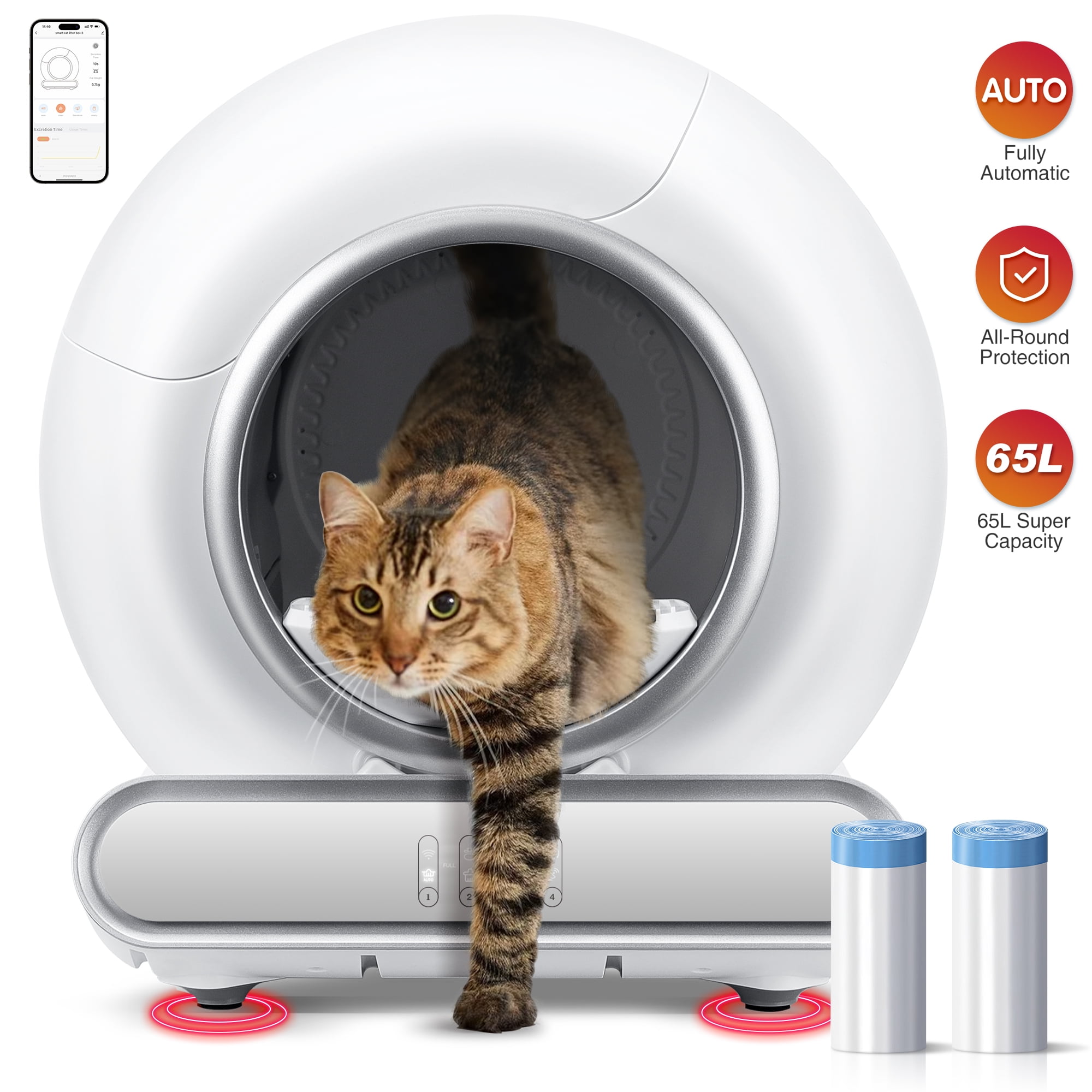 Automatic Self-Cleaning Cat Litter Box for Multiple Cats, Smart APP ...