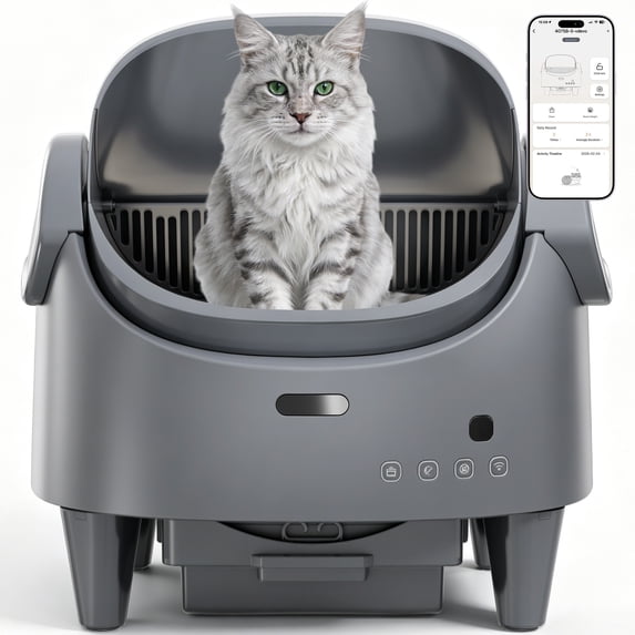Automatic Self-Cleaning Cat Litter Box with Open-Top Design, App ...