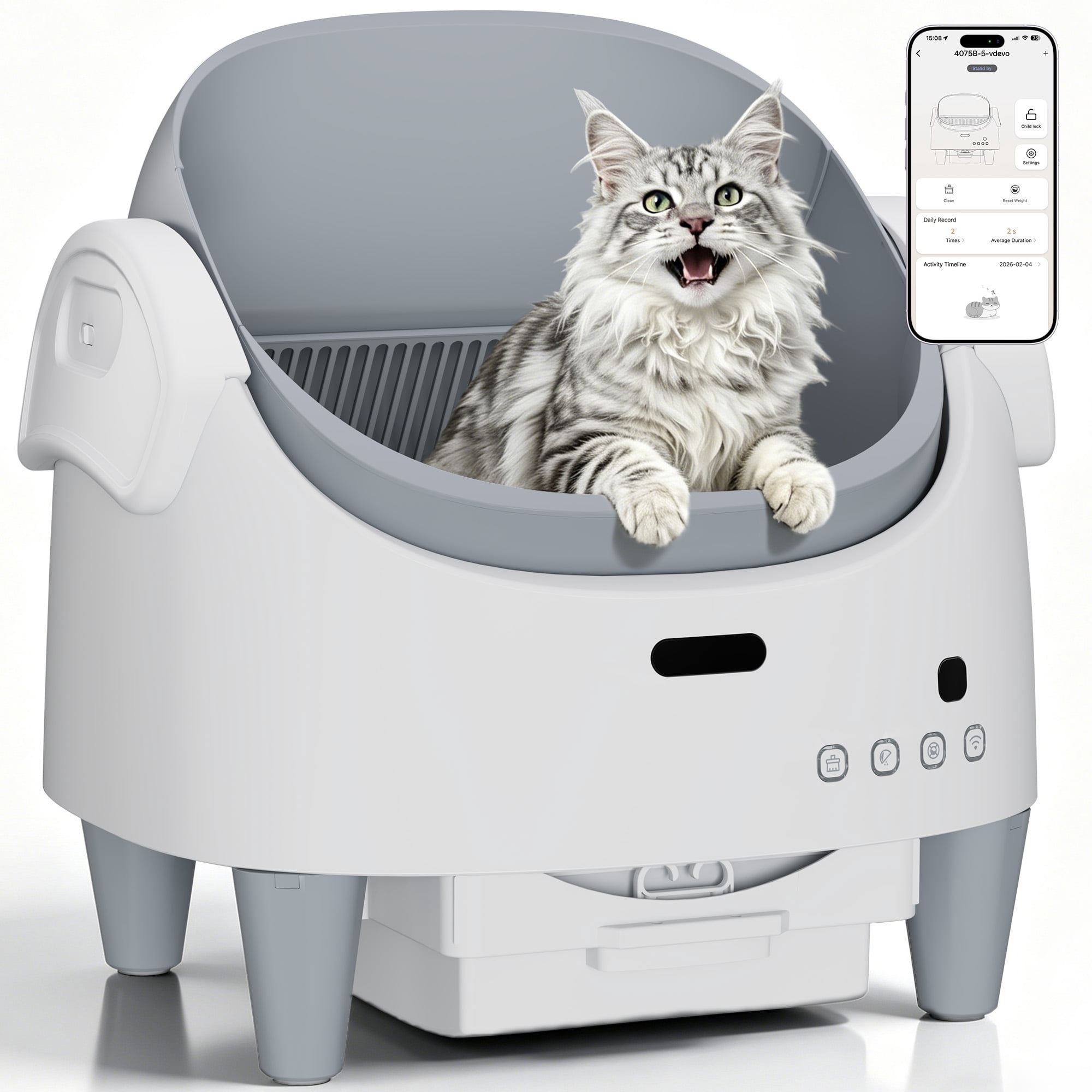 Automatic Self-Cleaning Cat Litter Box with Open-Top Design, App ...