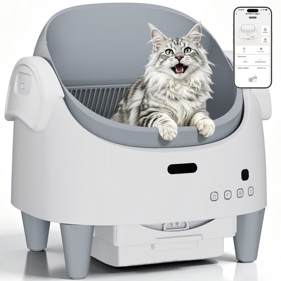 Automatic Self-Cleaning Cat Litter Box with Open-Top Design, App ...