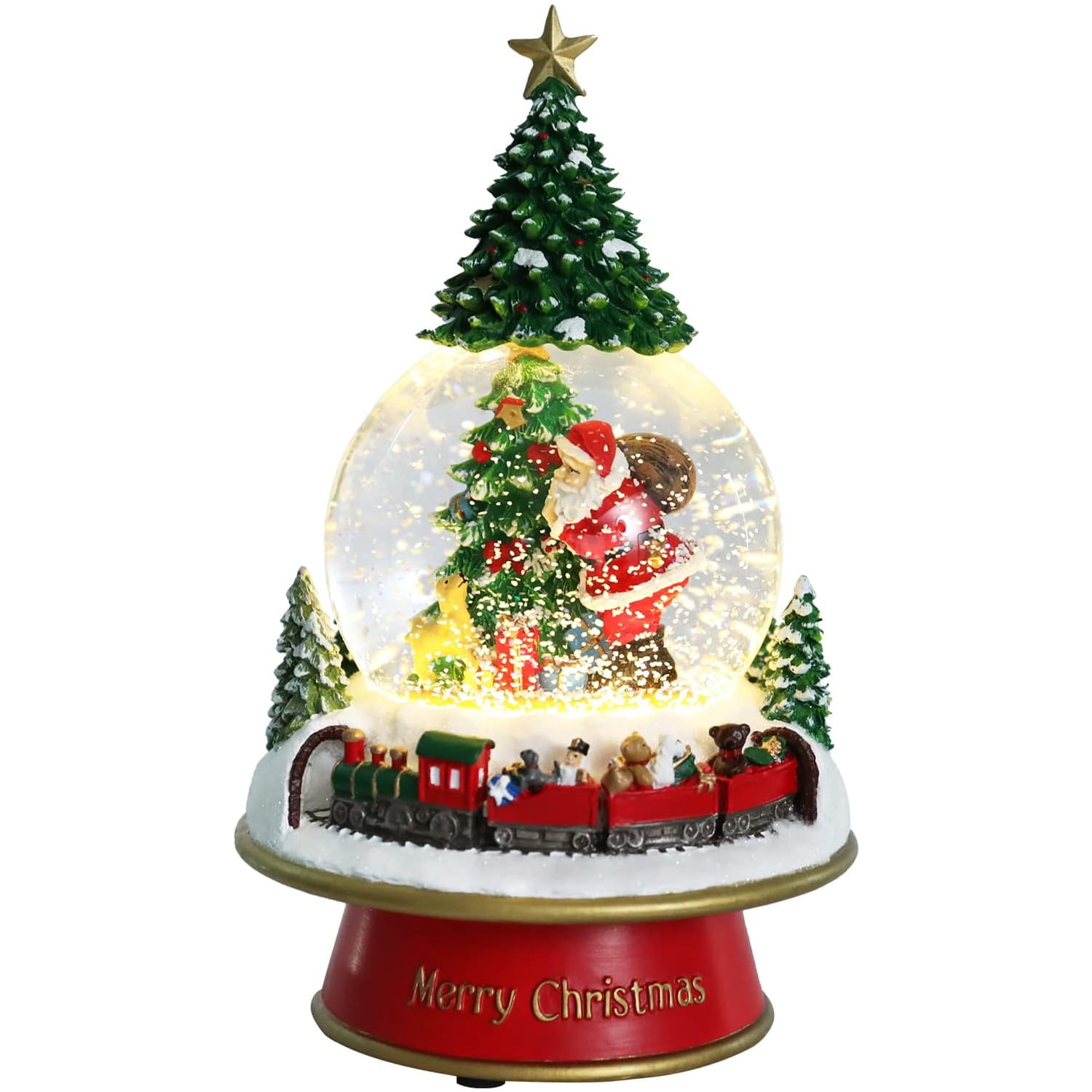 Automatic Snow Christmas Snow Globe Santa Claus & Christmas Tree Color Changing Lighted Musical ...