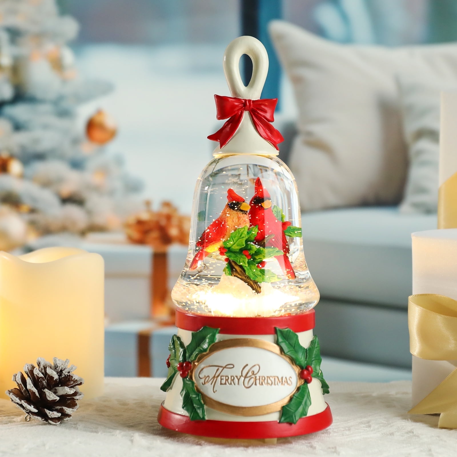 Automatic Snow Christmas Music Snow Globe,Change Color LED Light,Red ...