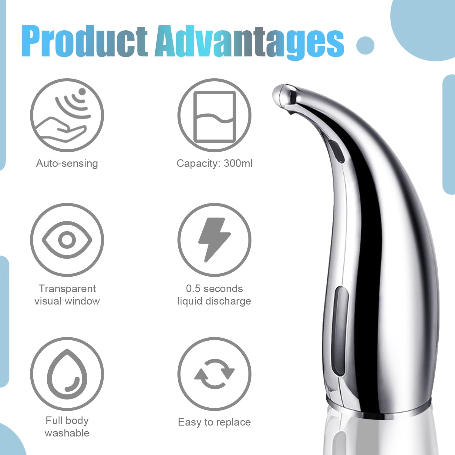 Automatic Soap Dispenser Touchless Sensor, 300mL Hand-free Dish Liquid ...