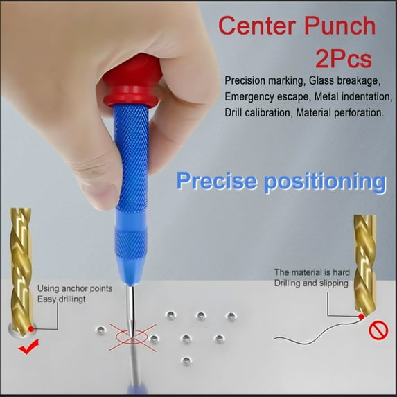 Automatic Spring-Loaded Center Punch 2-Pack – Heavy Duty Blue 5-Inch ...