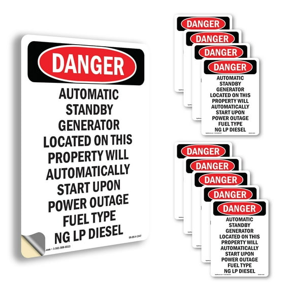 Automatic Standby Generator Located OSHA Danger Vinyl Decal Label 5 ...