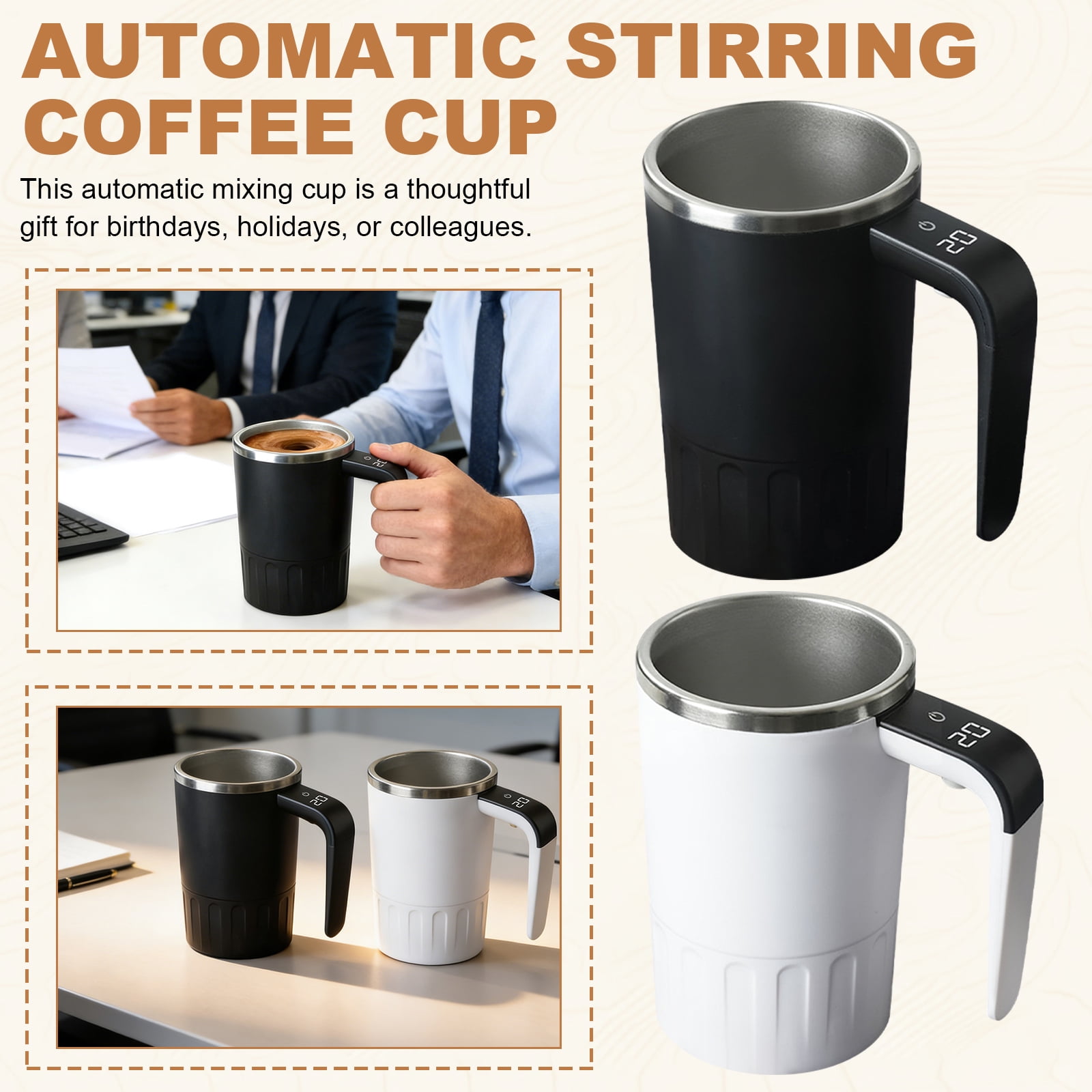 Automatic Stirring Coffee Cup with Temperature Display, Rechargeable ...