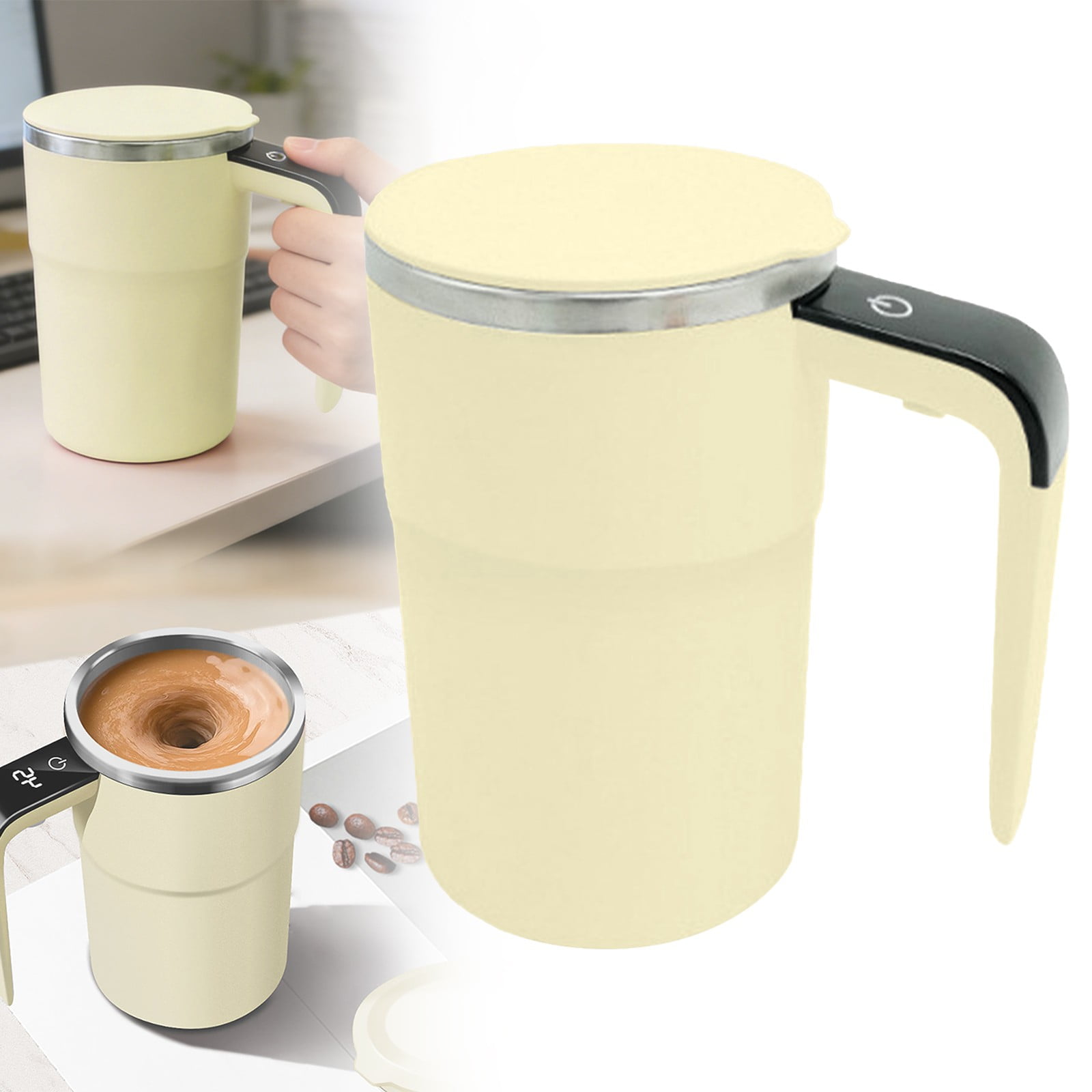Automatic Stirring Coffee Mug with LCD Thermometer, Rechargeable Self ...