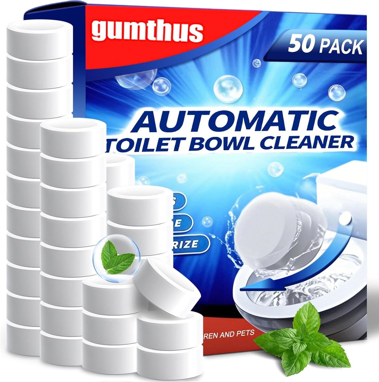 Automatic Toilet Bowl Cleaner Tablets, 50 Pack-Bleach, Descale ...