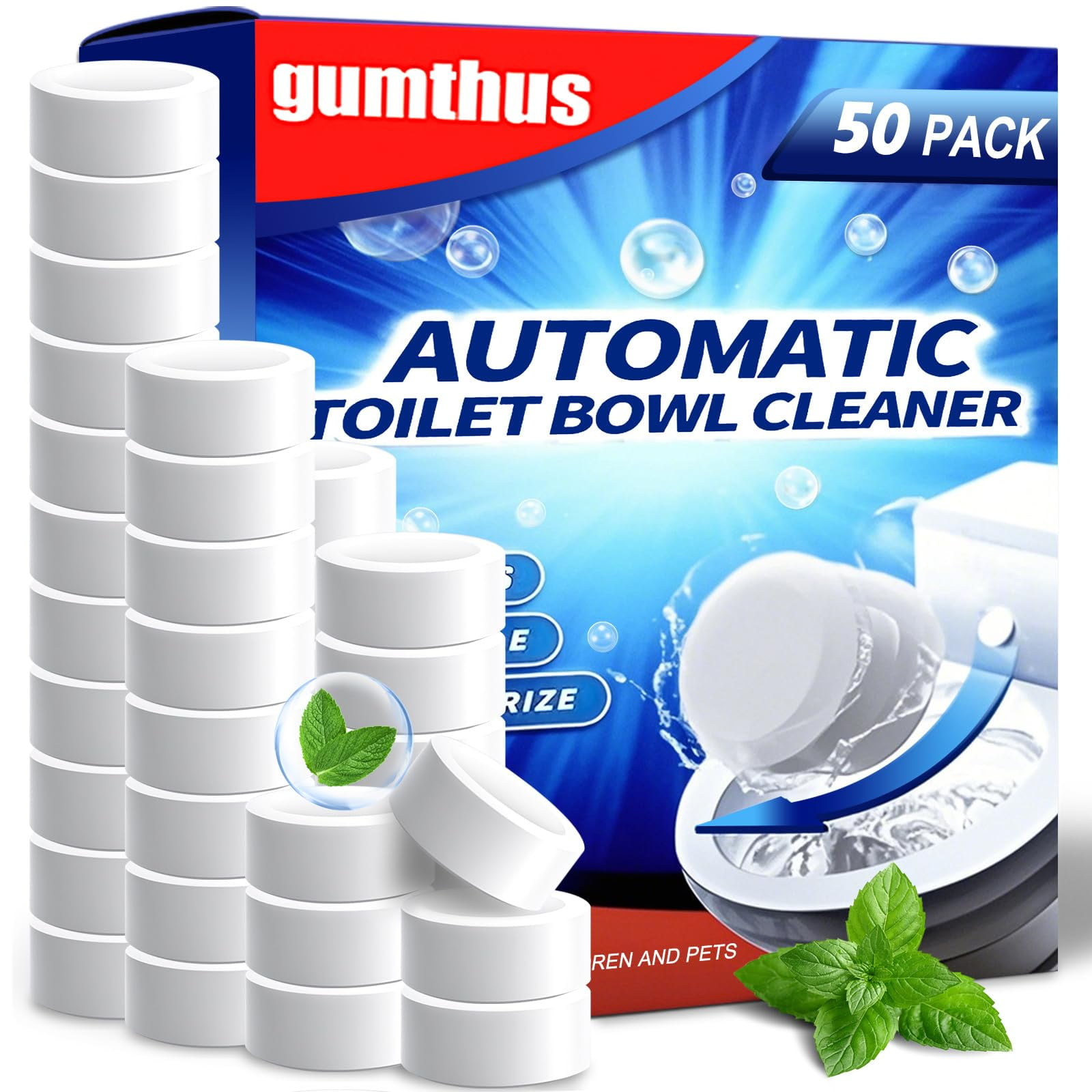 Automatic Toilet Bowl Cleaner Tablets, 50 Pack-Bleach, Descale ...