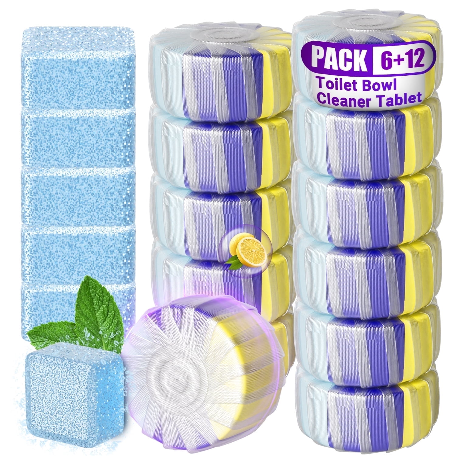 Automatic Toilet Bowl Cleaners Tablets 12 Pack, with 6 Pack Bleach ...
