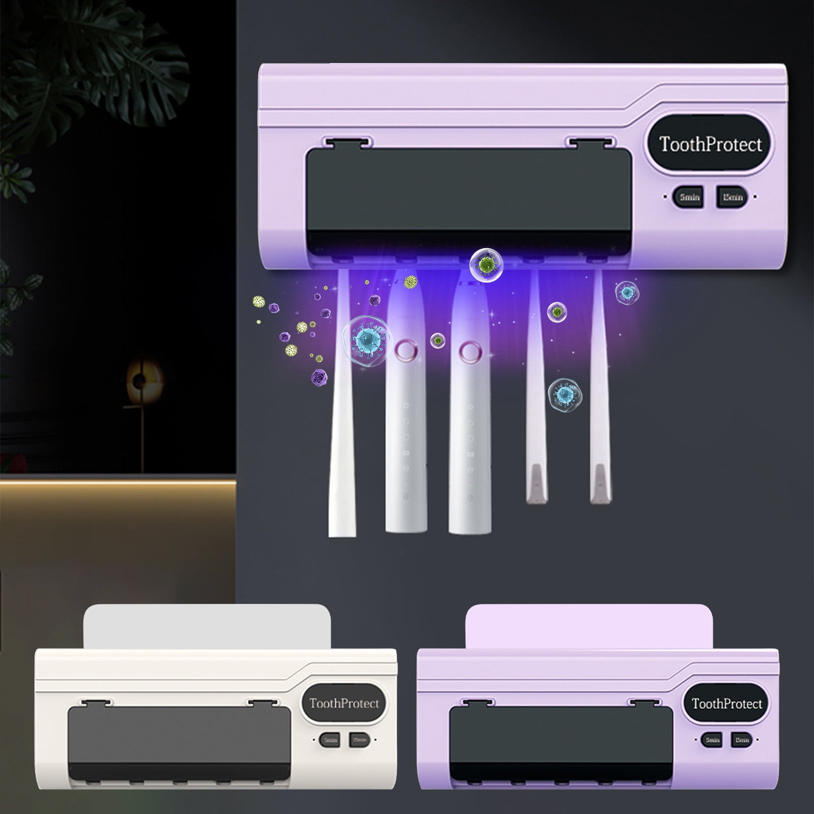 Automatic Toothbrush Sanitizer, Wall Mounted Toothpaste Dispenser, UV ...