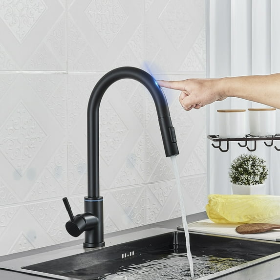 Automatic Touch Sensor Kitchen Faucet Swivel Matte Black Pull Down ...