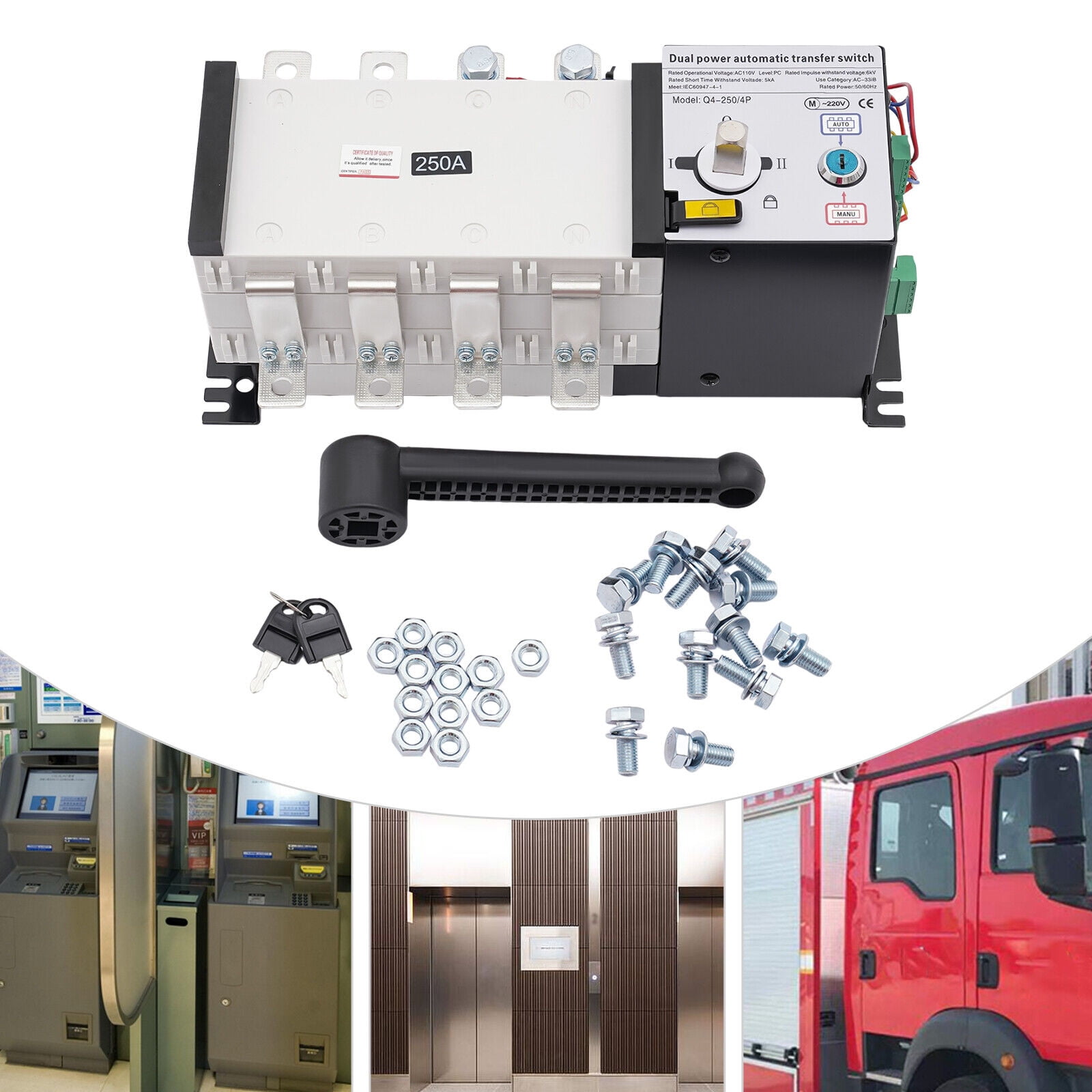Automatic Transfer Switch 250A 4-Poles AC 110V 220V Grid to Generator ...