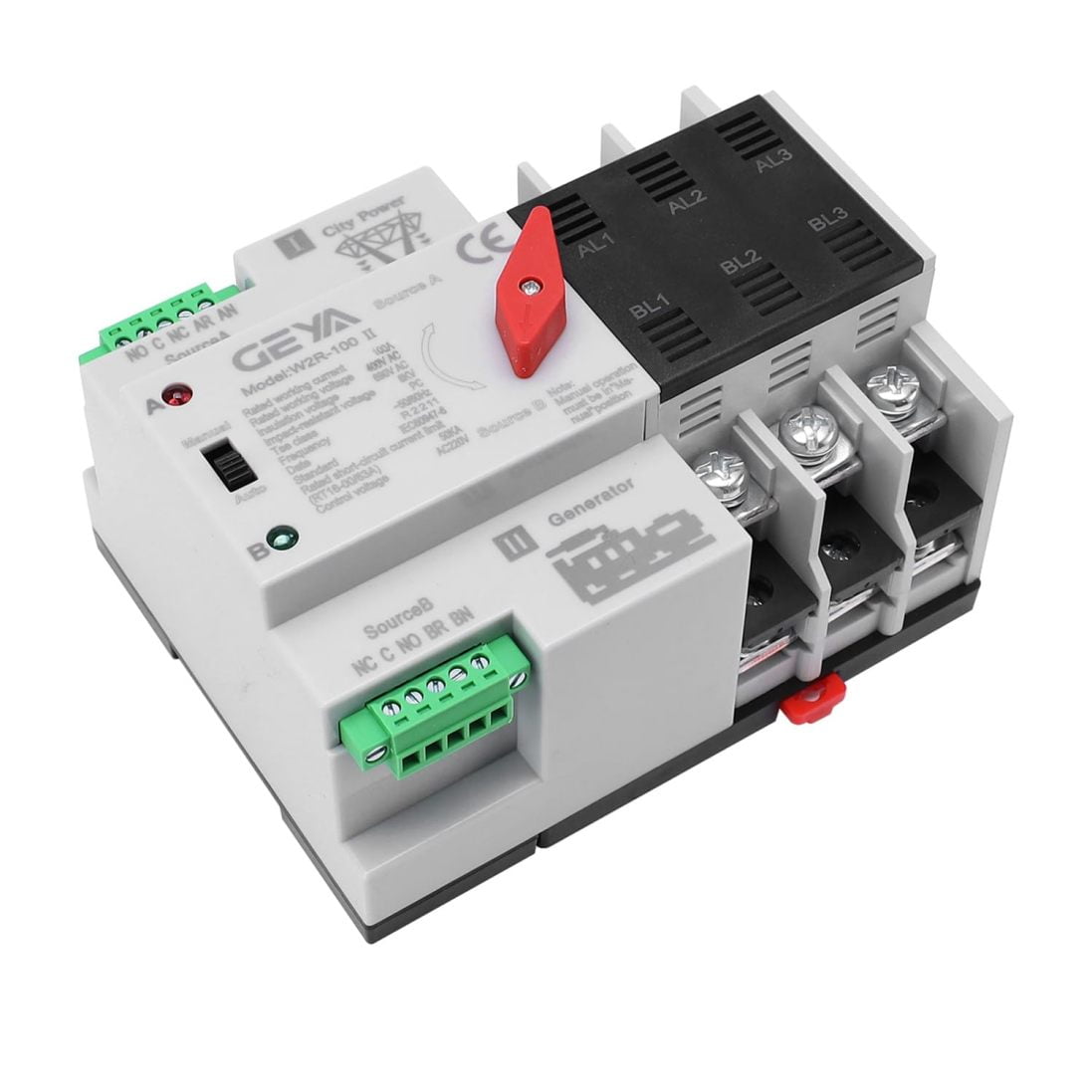 Automatic Transfer Switch Three Phase ATS 100A 220V Power Transfer Switch Din Rail Mounted ...