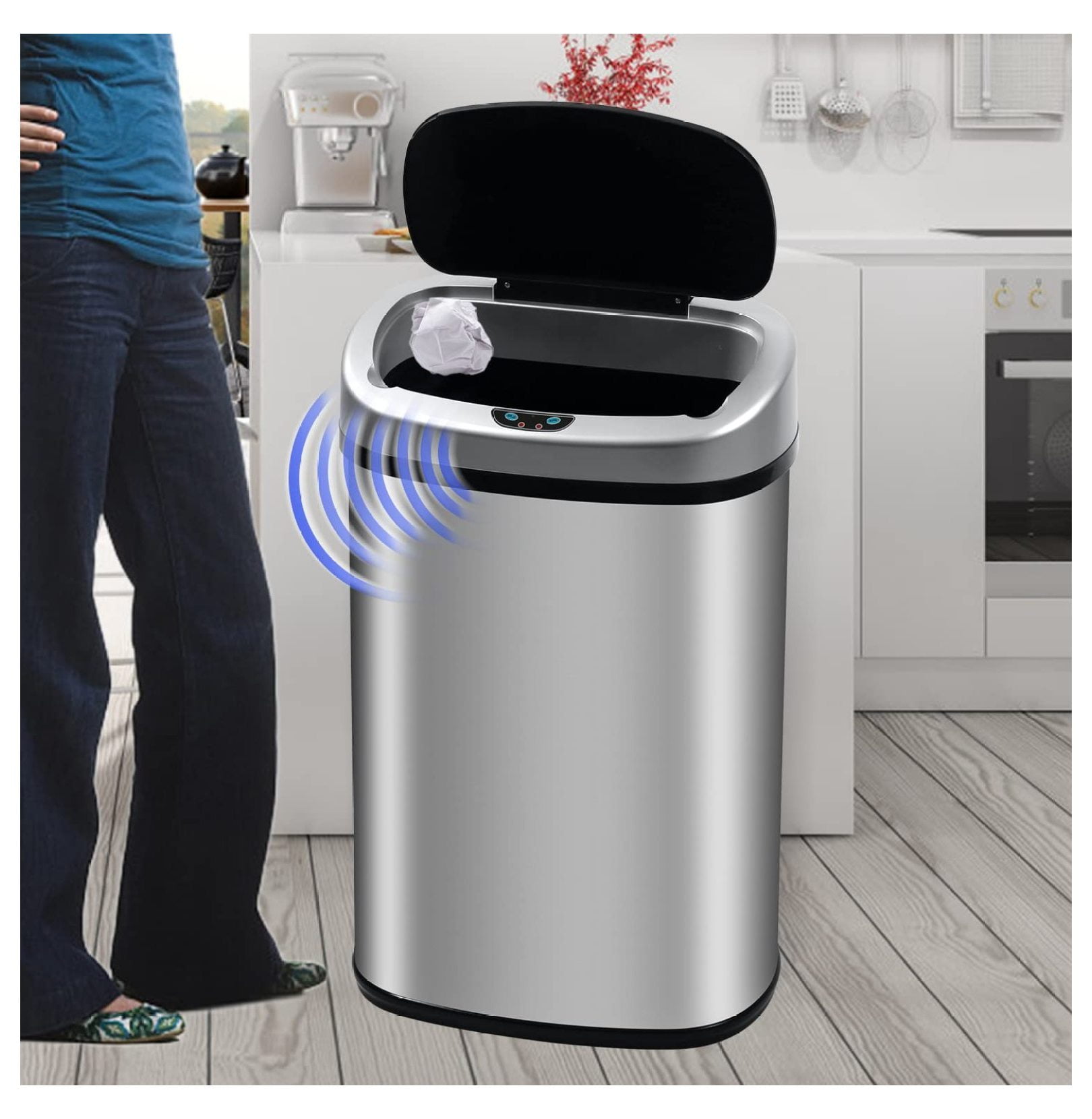 Automatic Trash Can, 13 Gallon Kitchen Trash Can, Touchfree Garbage ...