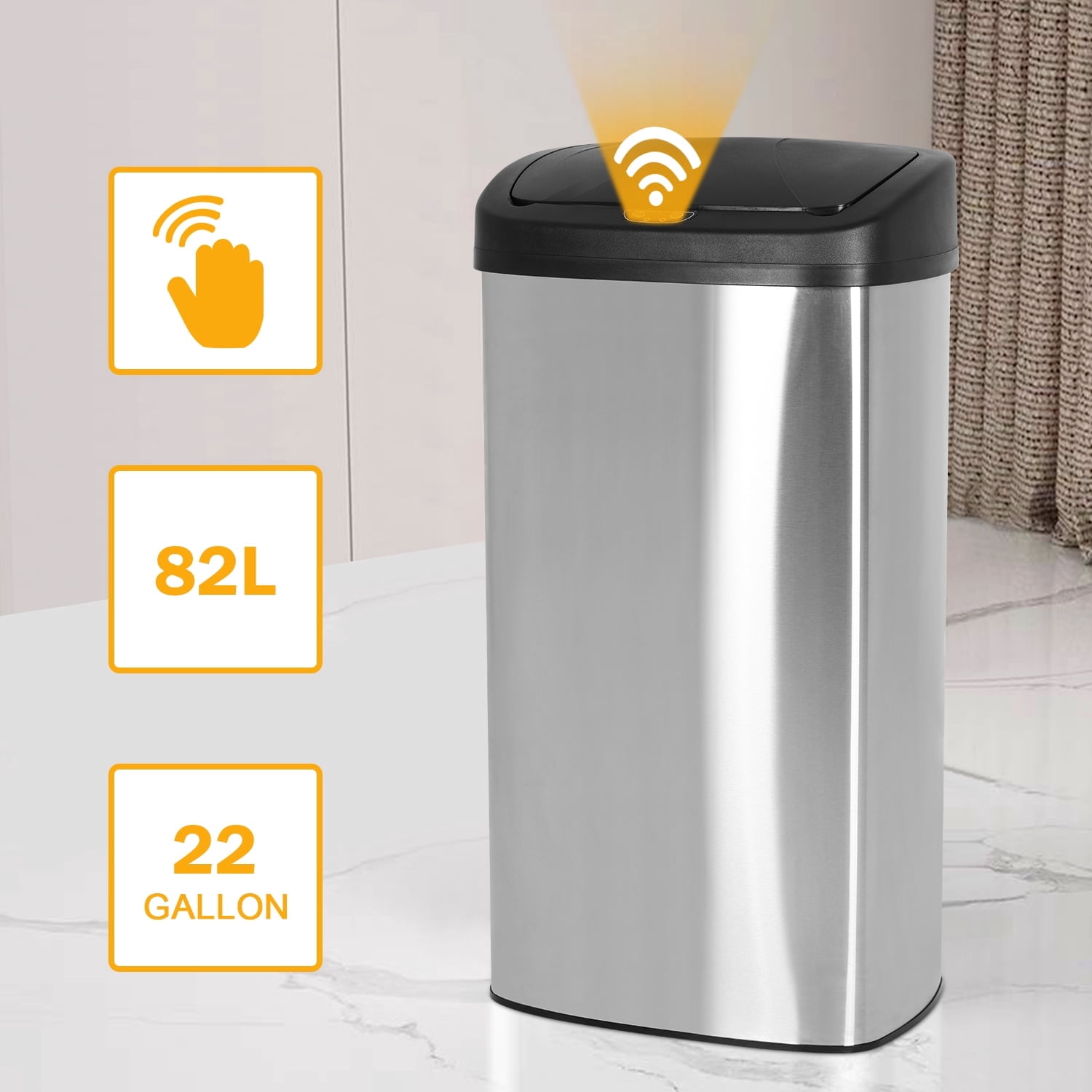 NiamVelo Automatic Sensor Trash Can, 22 Gallons, Stainless Steel ...