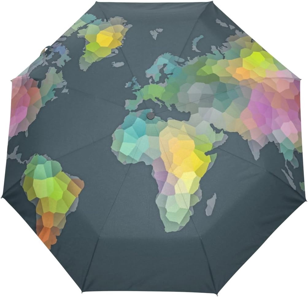 Automatic Umbrella Colorful Map Umbrella Compact Lightweight Waterproof ...