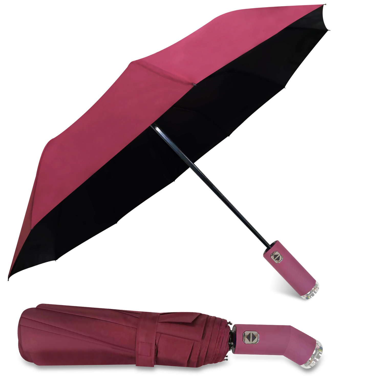 Automatic Umbrellas with LED Light Flashlight, Foldable Black Glue ...
