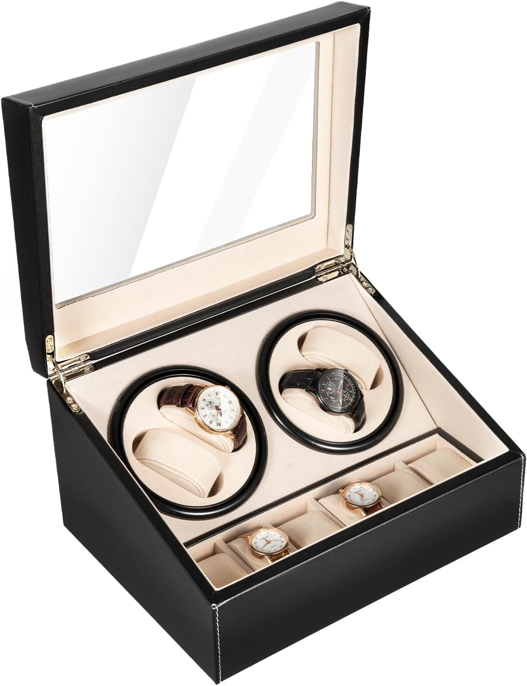 Automatic Watch Winder Box, 4+6 Rotating Display Case with Quiet Motor ...