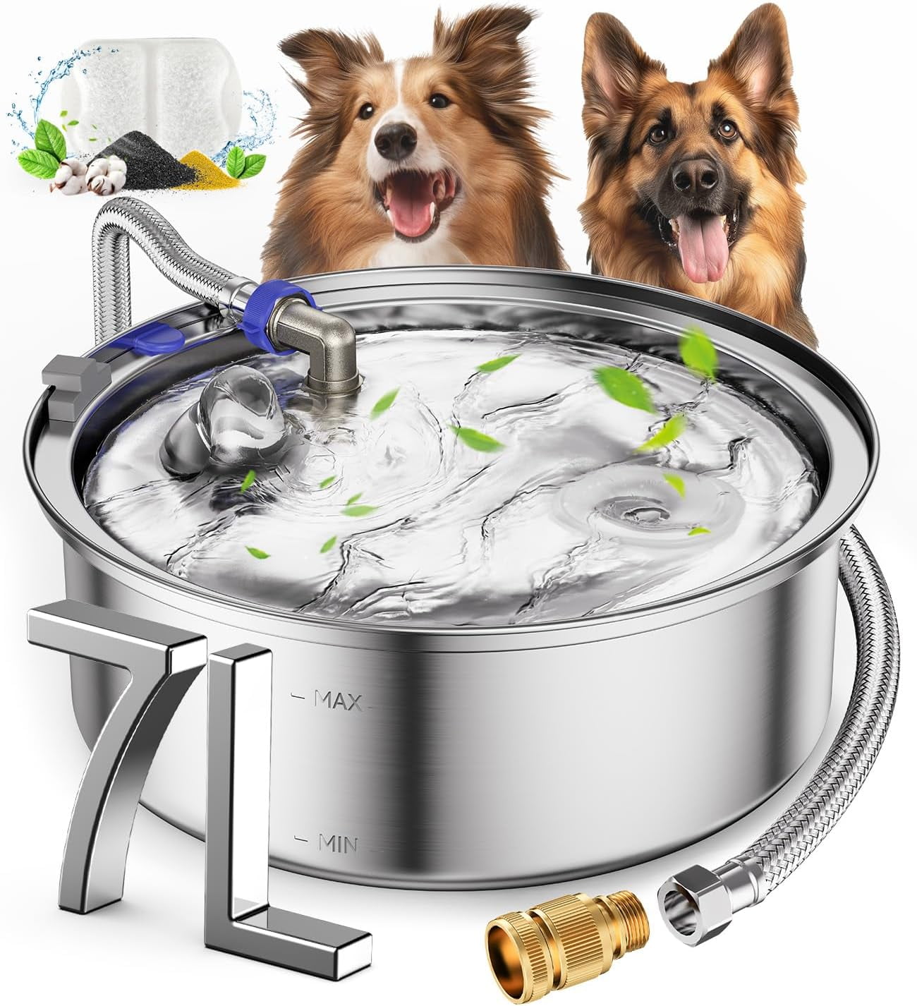 Automatic Water Dispenser for Dogs, 7L/1.8Gal Stainless Steel Dog Water ...