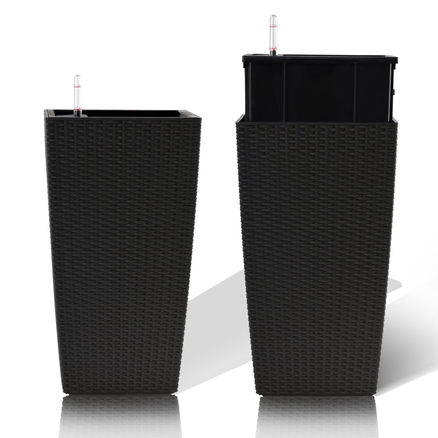 Automatic Watering Planter with Faux Rattan Design - 22-Inch Tall ...