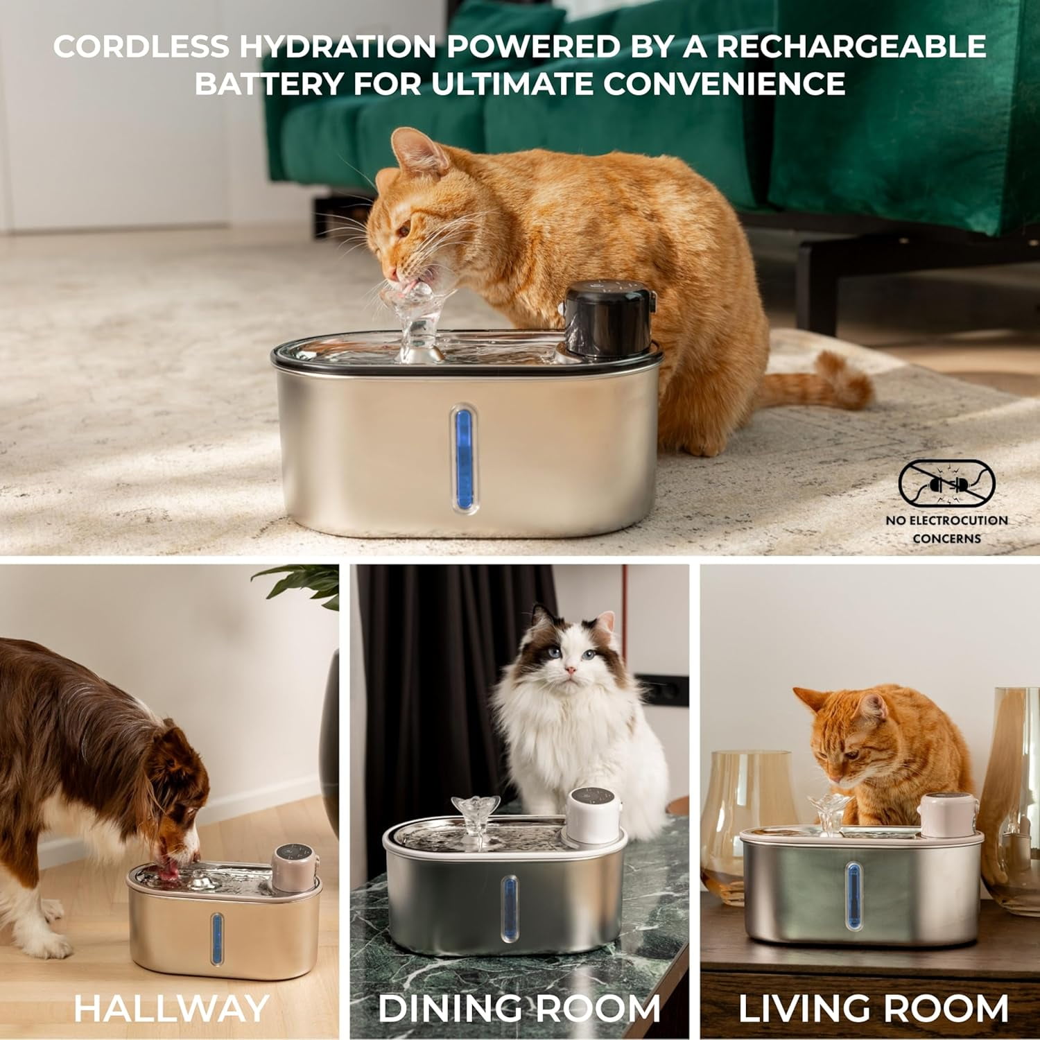 Automatic Wireless Cat Water Fountain, 108oz / 3.2L Stainless Steel ...