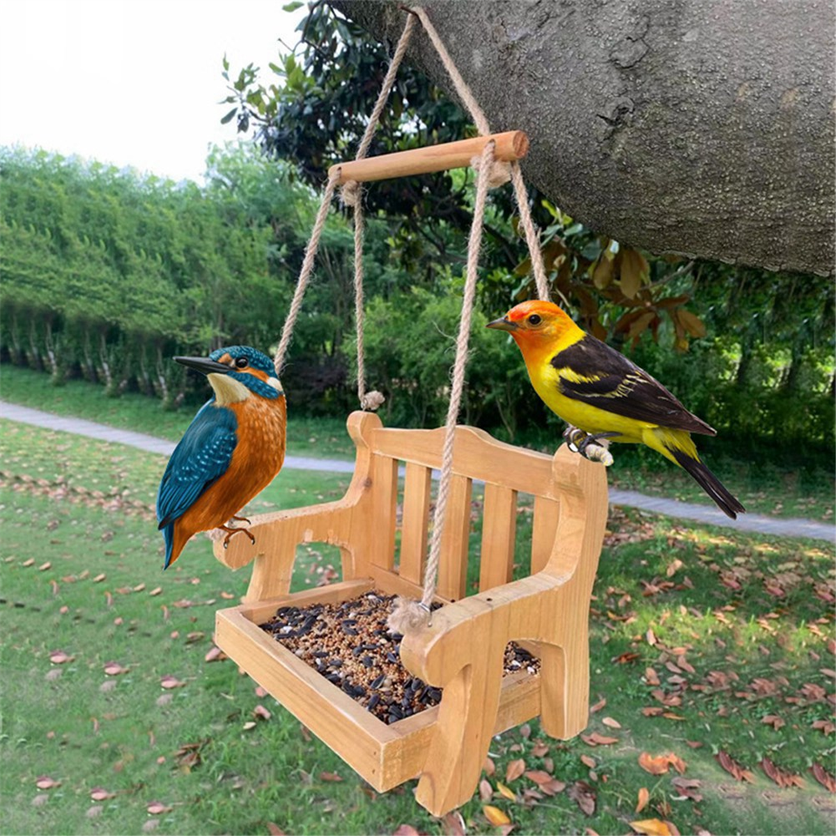 Automatic Wood Feeder Bird Feeder Hanging Pet Feeder Chair for Balcony ...