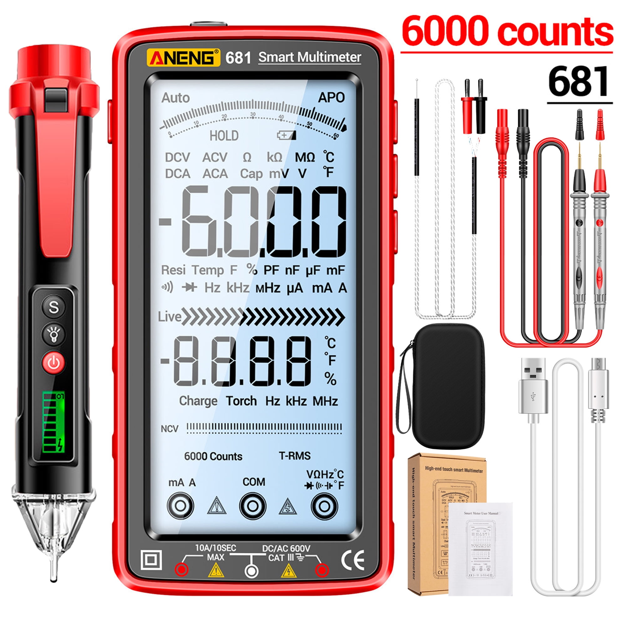 Automatic distance measuring digital multimeter, full screen digital ...