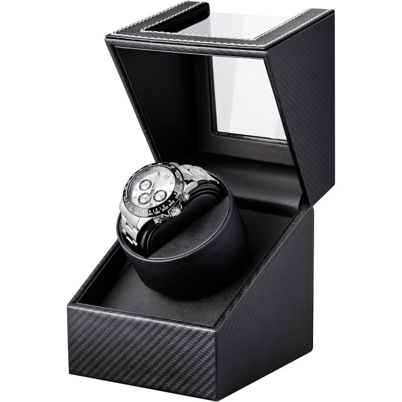 Automatic watch winder: Automatic single watch winder box, black carbon ...