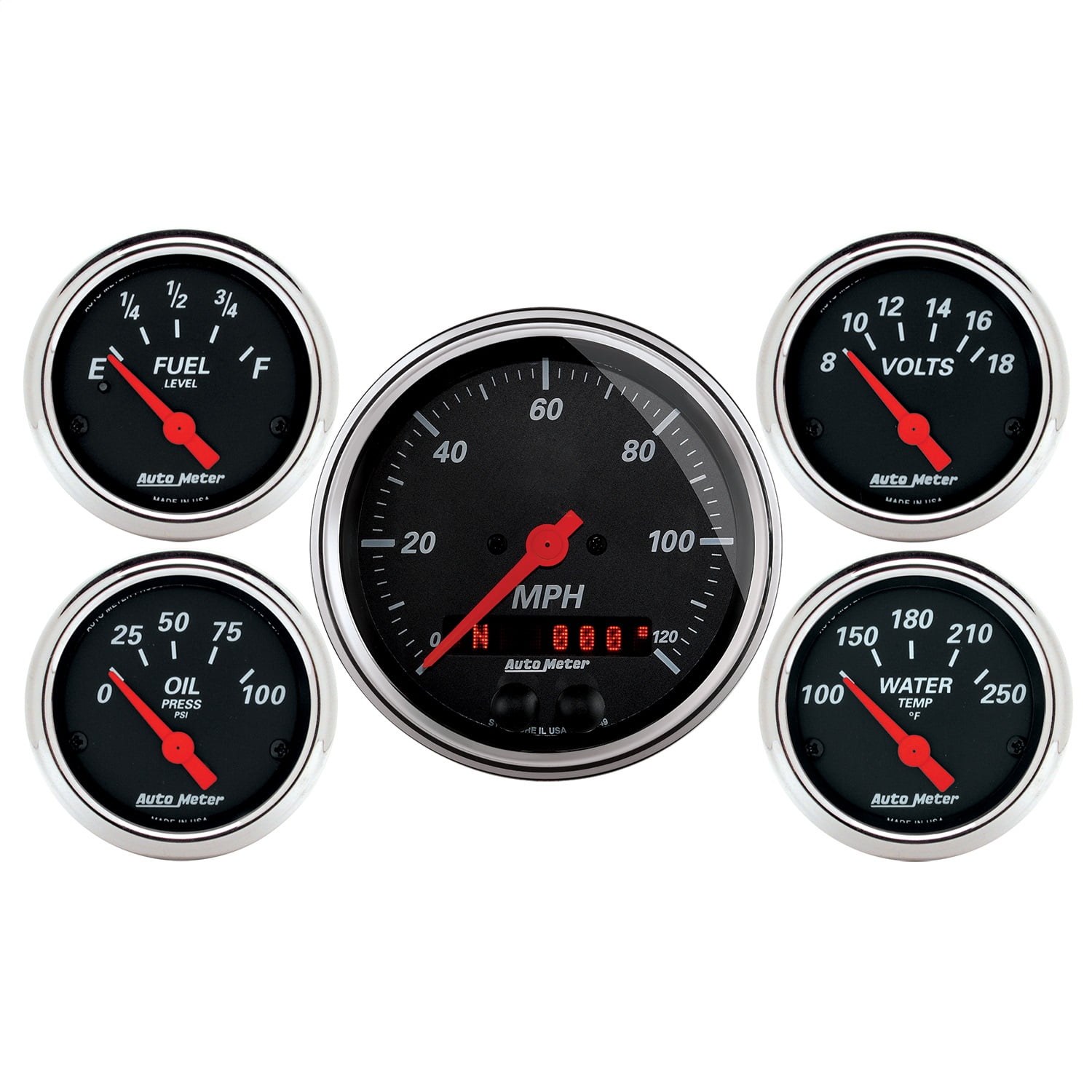 Autometer 1450 Designer Black Gauge Kit 5 Pc. 3-3/8" & 2-1/16" Gps ...