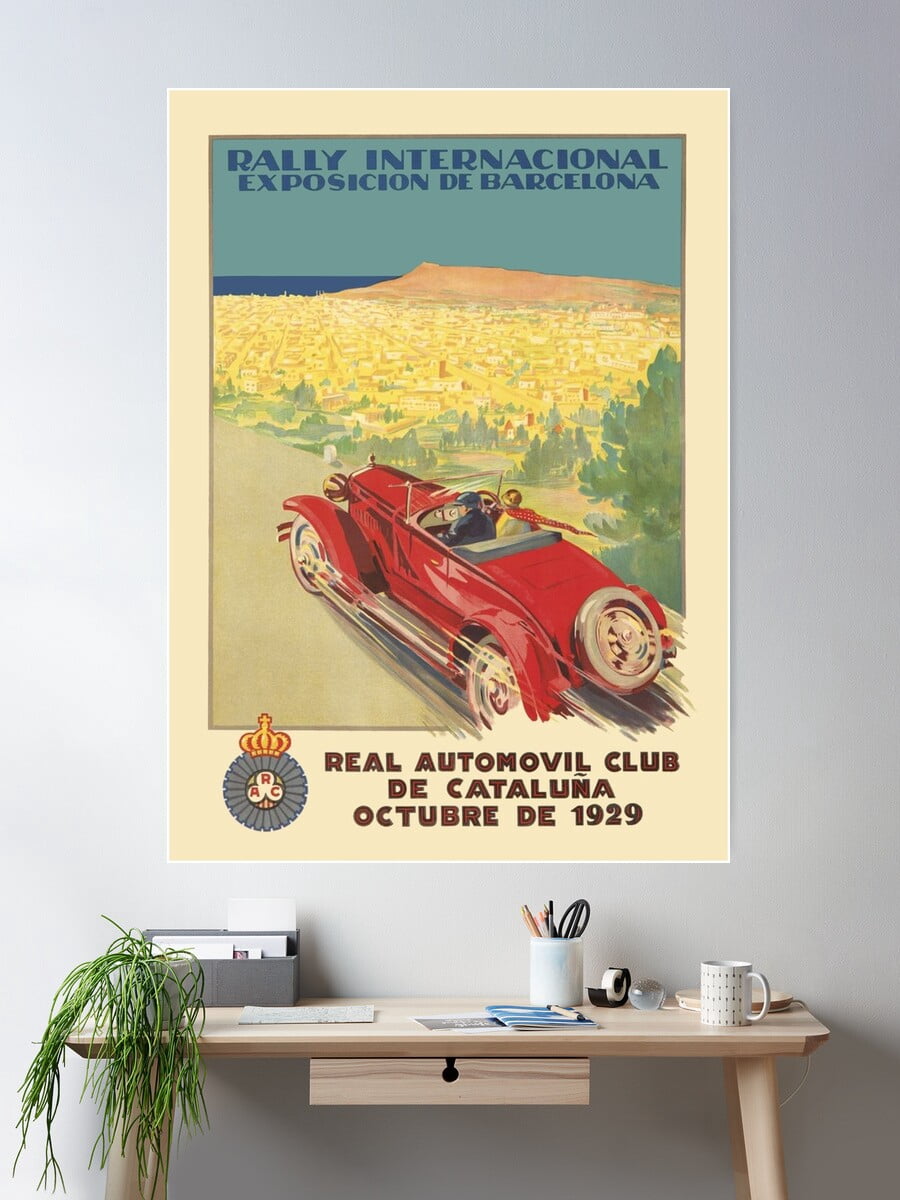 Automobile Car Race In Barcelona Spain Vintage Poster Poster Wall Art ...