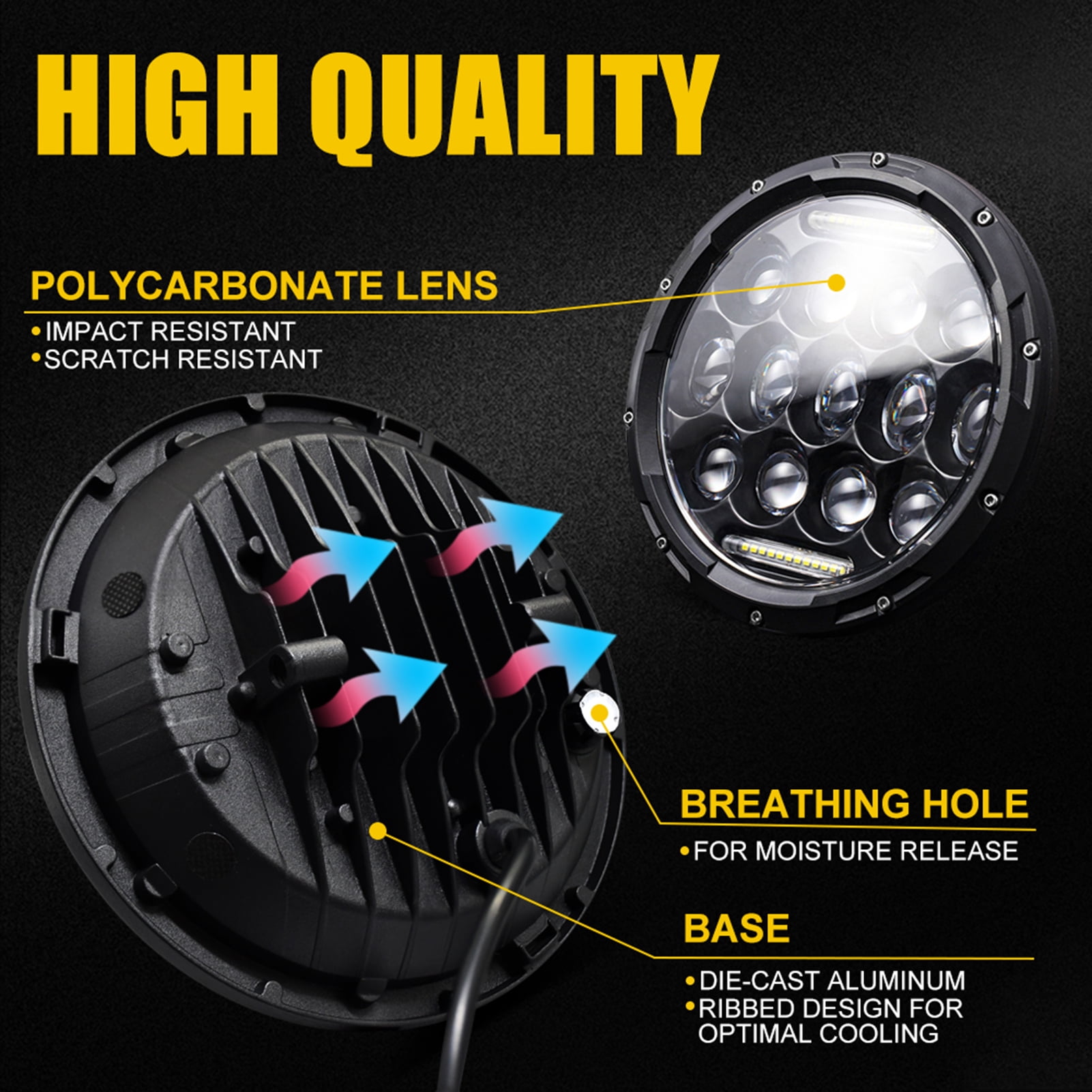 Automobile headlights,1pcs 7 Inch Ip67 Waterproof /low Led 200w 6000k ...