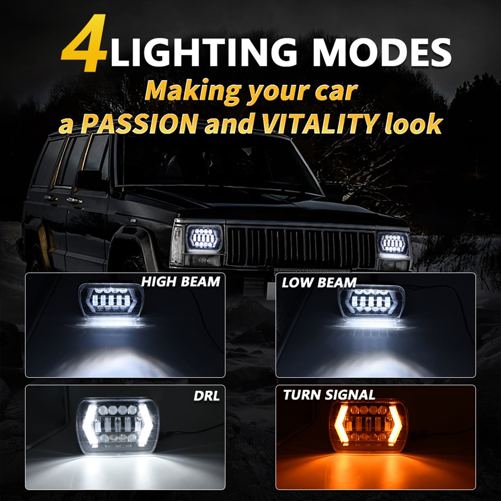 Automobile headlights,Led 7x6 Inch Led Headlamp With Eyes Turn With ...