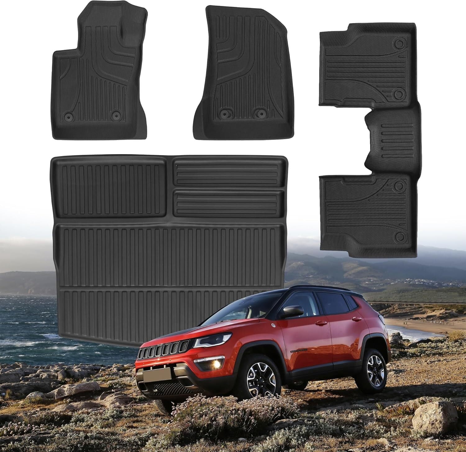 AOMSAZTO Floor Mats and Cargo Mat for 2017-2024 Jeep Compass -All ...