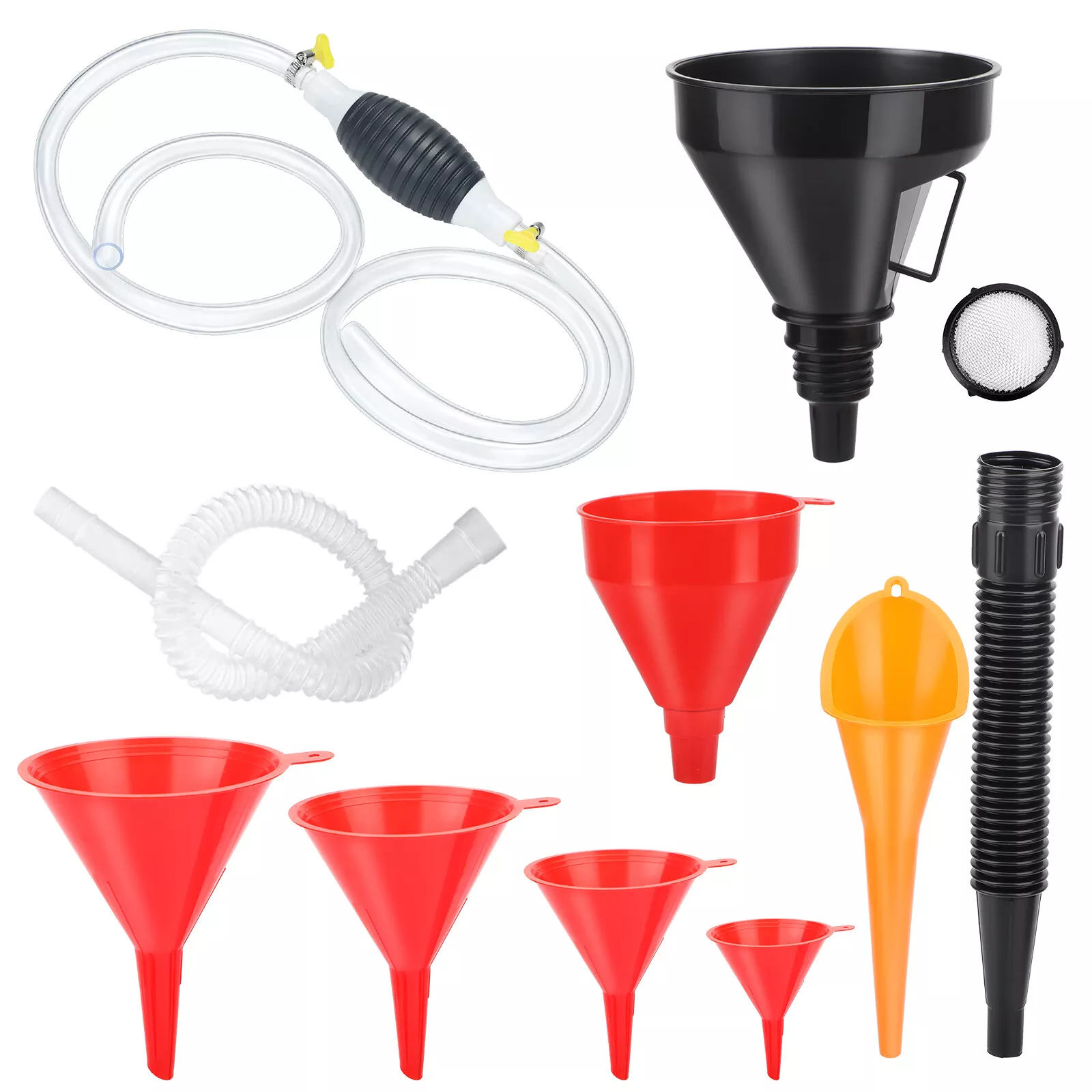 Automotive Funnels Set w/ Manual Siphon Fuel Pump for Water/Gasoline ...