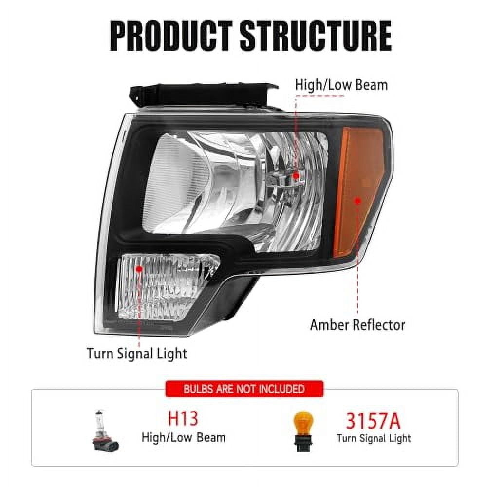 Automotive Headlight Assembly Pair for 2009-2014 Ford F150 Pickup Car ...