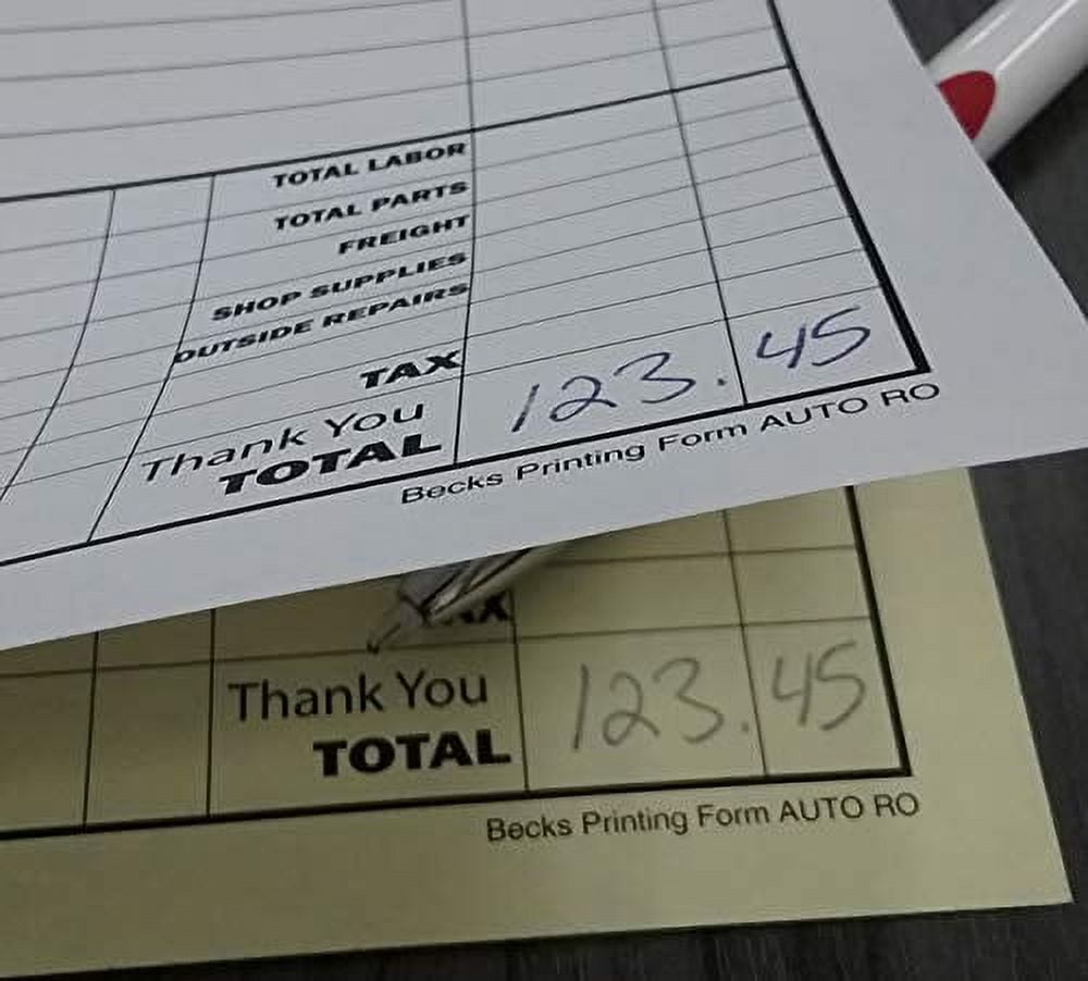 Automotive Repair Order and Invoice Receipt Form - 2 Part Carbonless ...