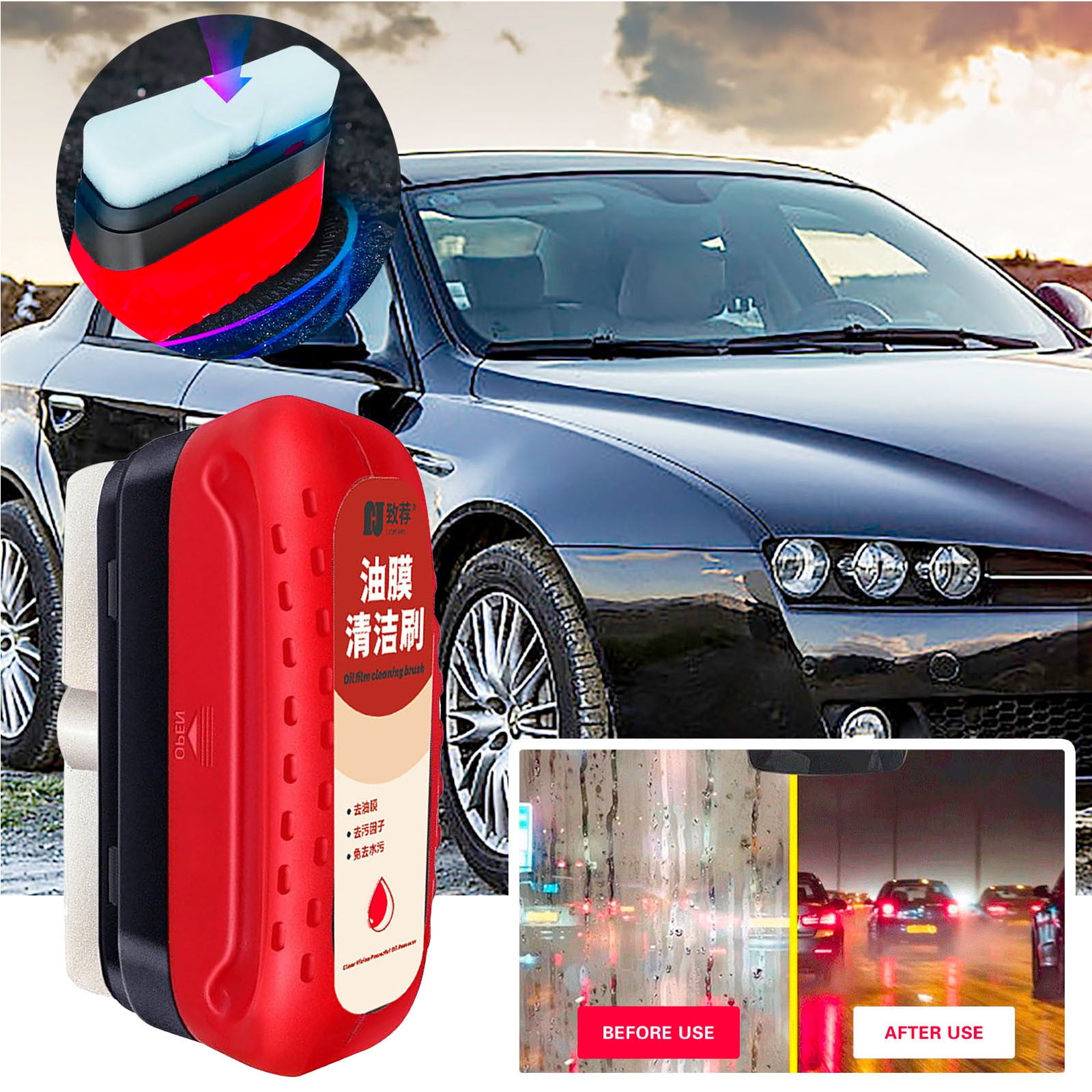 Automotive Windshield Cleaner Oil Film Remover 120ml, Sponge Cloth ...