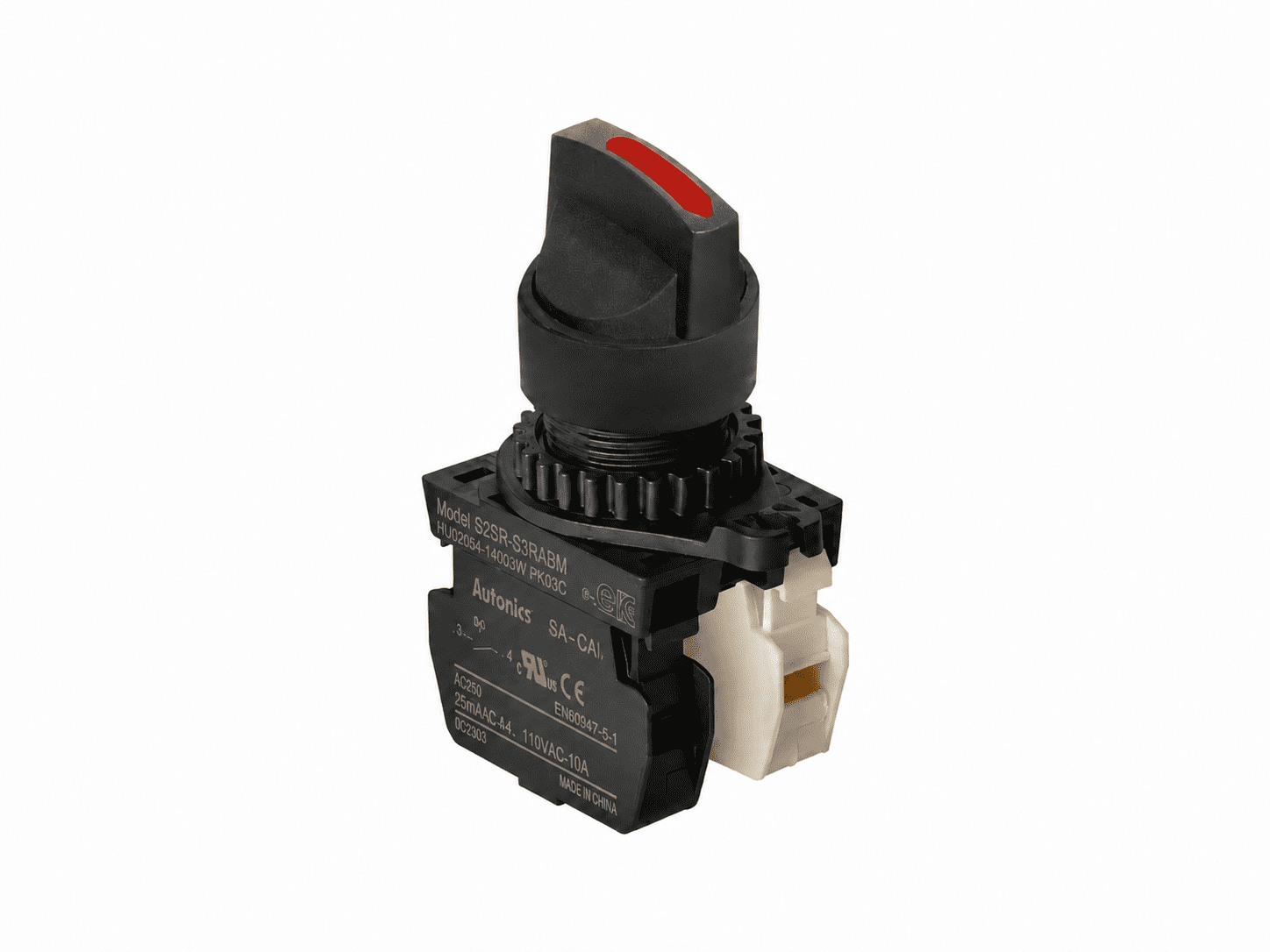 Autonics S2SR-S3RABM Red 22/25mm Round Selector Switch, Short Lever, 2 ...