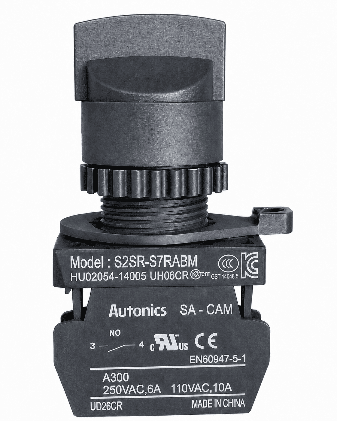 Autonics S2SR-S7RABM Red 22/25mm Round Selector Switch, Short Lever, 3 ...