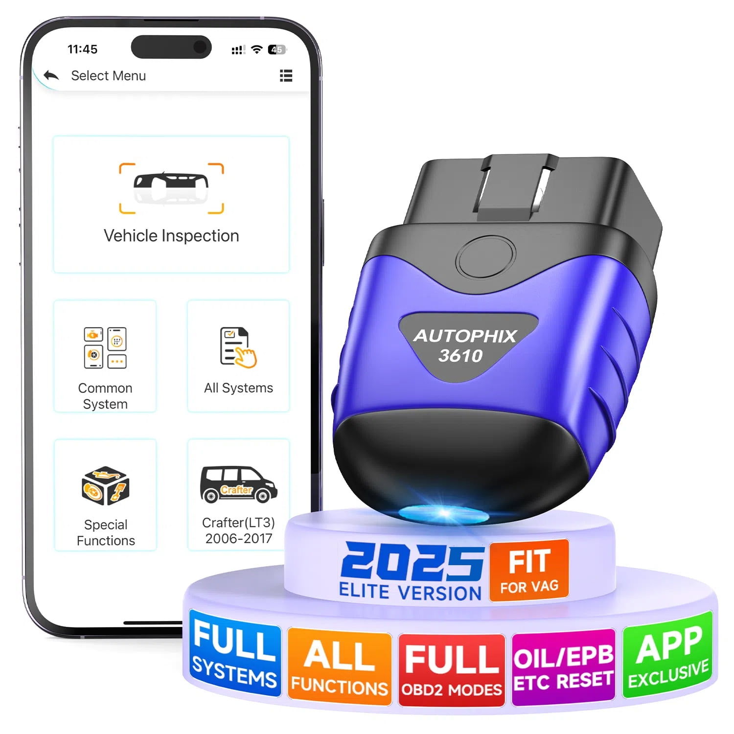 Autophix 3610 Wireless Bluetooth OBD2 Scanner Fits for VW Audi Skoda ...