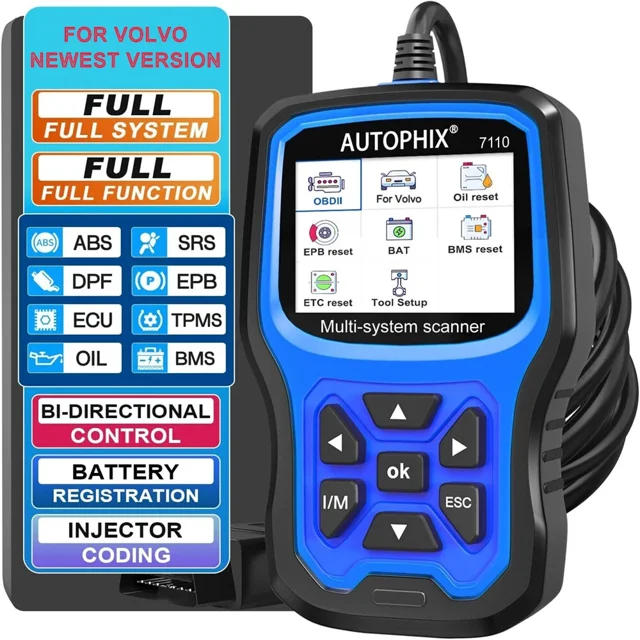 Autophix 7110 Volvo Car Scanner, OBD2 Code Reader, TPMS Reset, ABS ...