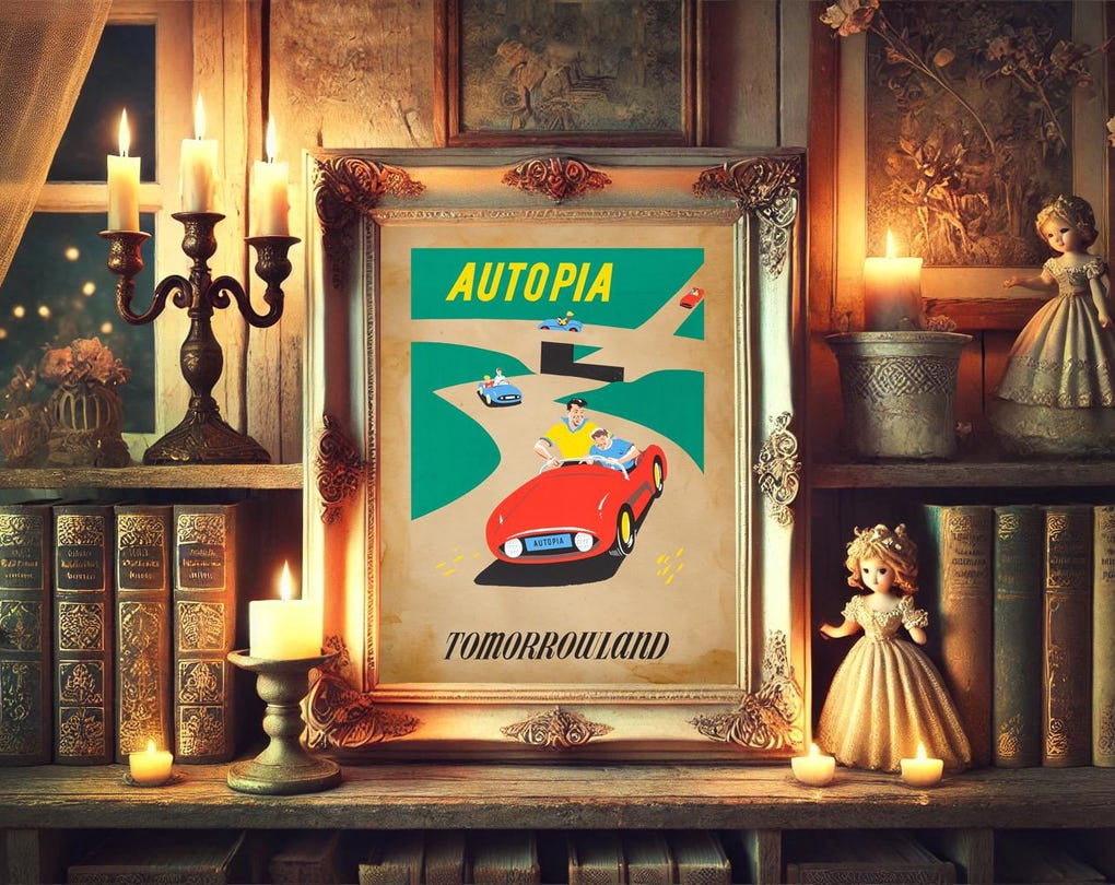 Autopia Disneyland Ride Vintage Art Print - Disneyland Ride Art ...