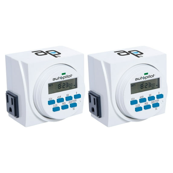 Autopilot 7 Day Dual Outlet Digital Programmable Light Timer Controller ...