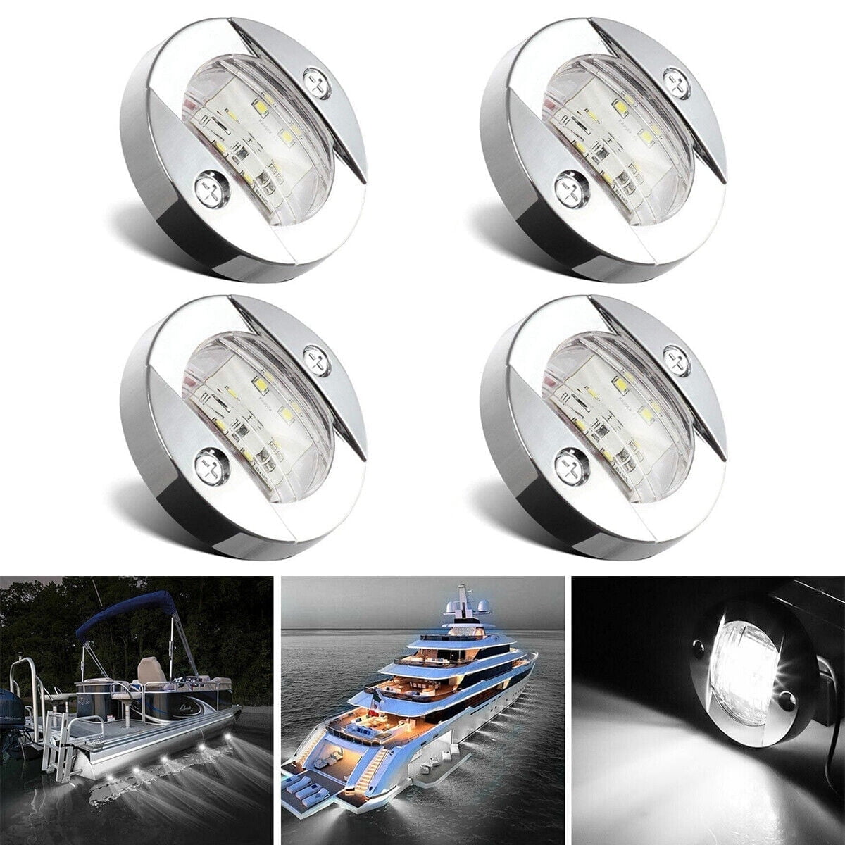Autoxbert 4pcs 12V White Round 3" Marine Boat LED Stern Transom Lights ...