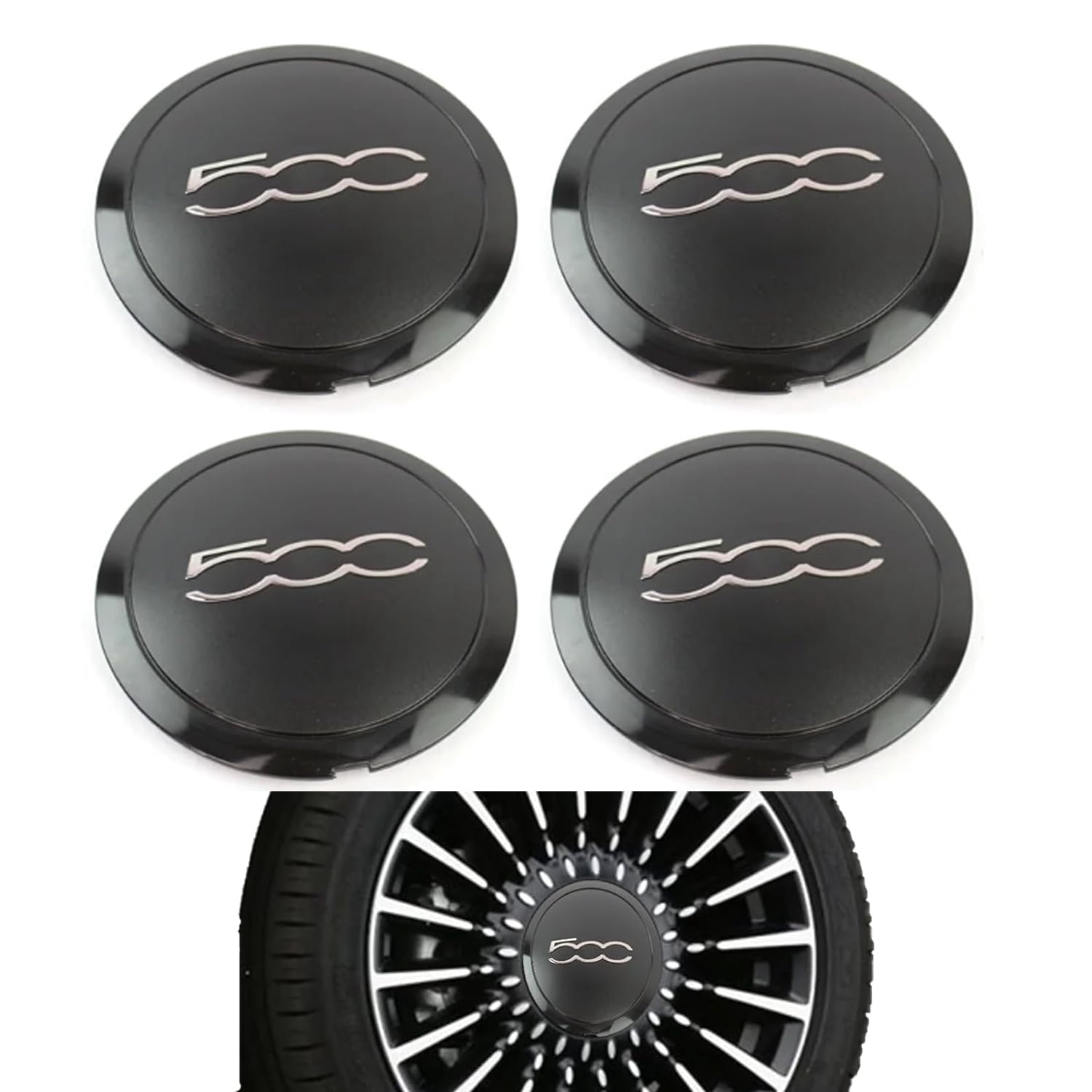 Autpvcol Car Wheel Centre Cap(Black Circle White Letter) for Fiat 500 ...