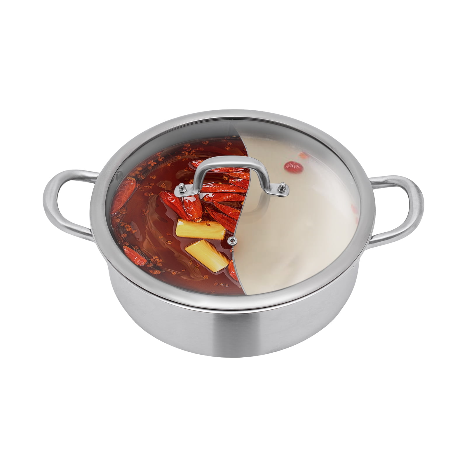 Autrinix 304 Stainless Steel Double Hot Pot, 11.81" Divided Cooking Pot ...