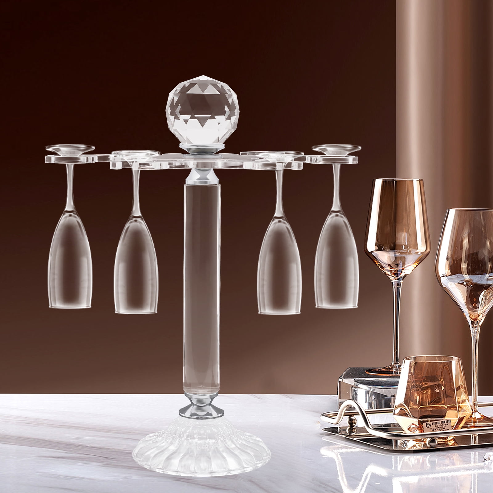 Autrinix Acrylic Wine Glass Rack, Desktop Stemware Holder with Crystal ...