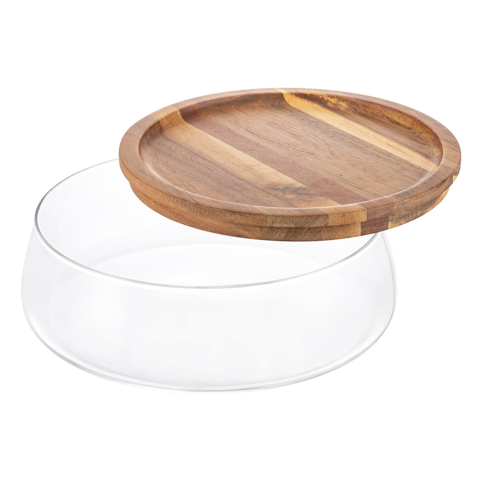 Autrinix Candy and Nuts Serving Container, 70oz Glass Bowl with Wooden ...