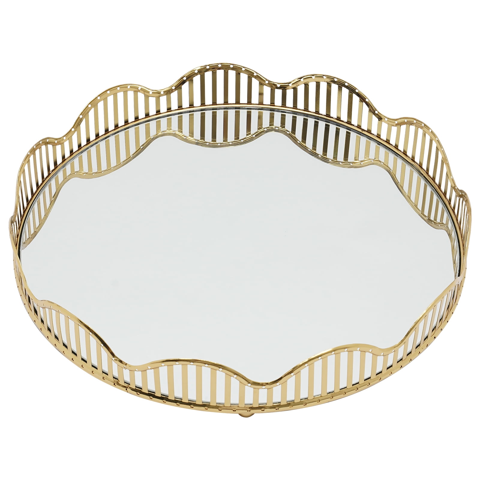 Autrinix Decorative Tray with Gold Cut-out Frame, 12.4in Round Mirrored ...